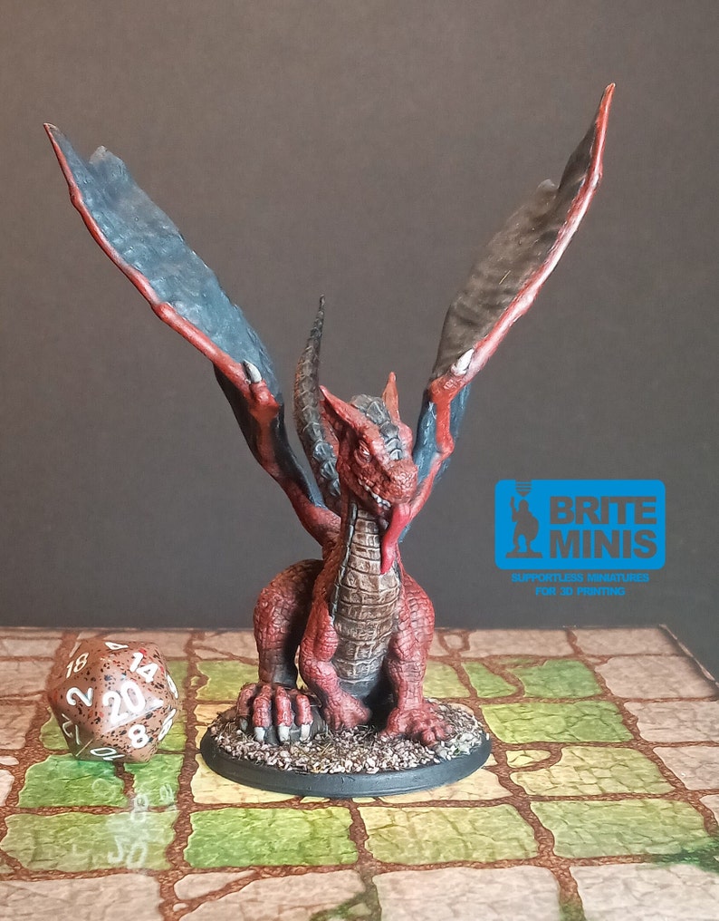 Hand Painted Young Red Dragon Wyrmling Miniature for Dungeons and ...