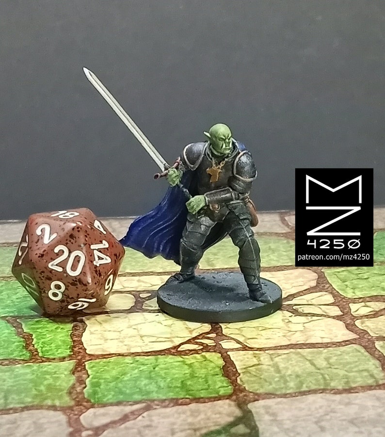 Hand Painted Half Orc Paladin, Fighter, Warrior Miniature for Dungeons ...