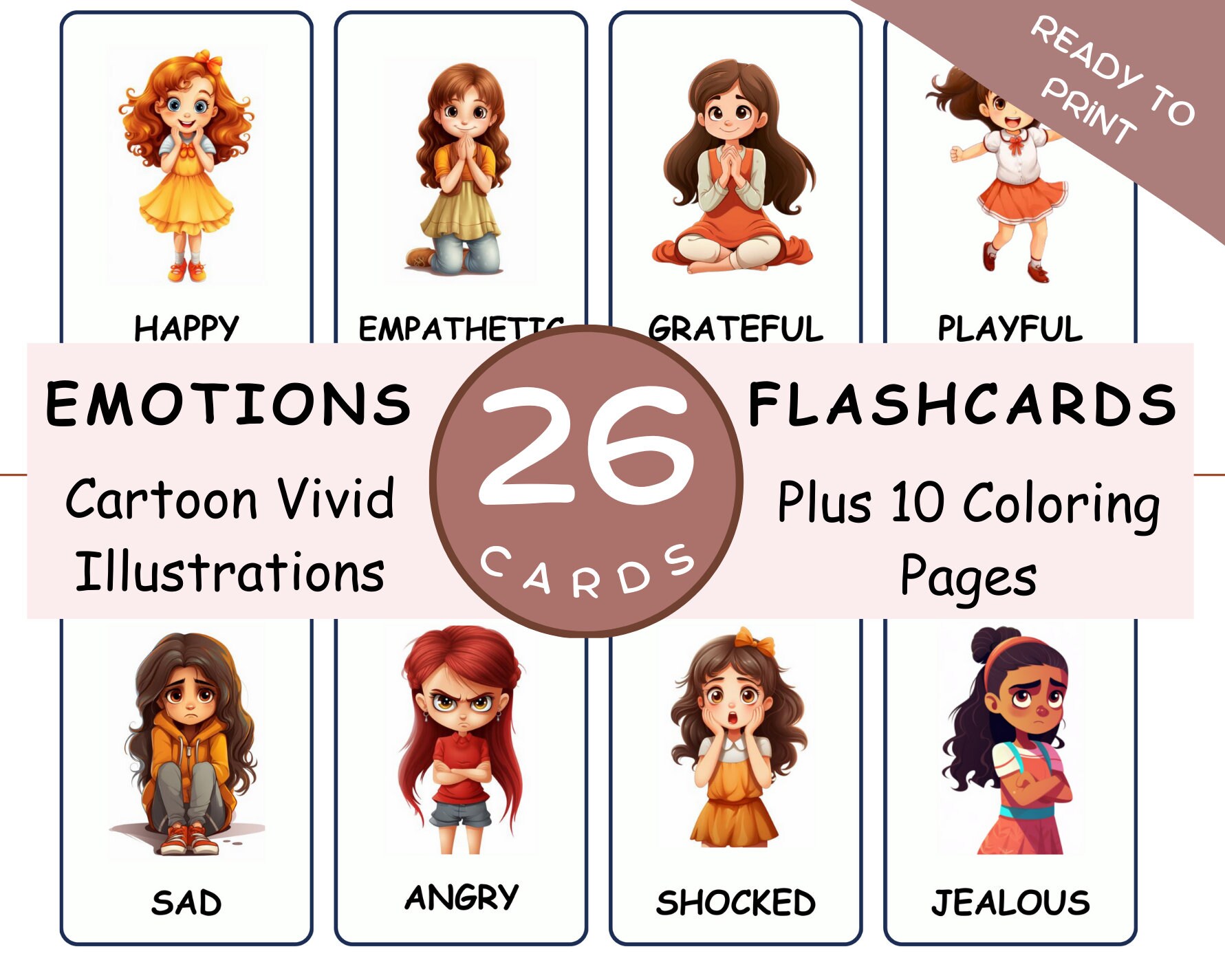 Emotions Flashcards for Kids Printable Calming Corner Cards Montessori ...