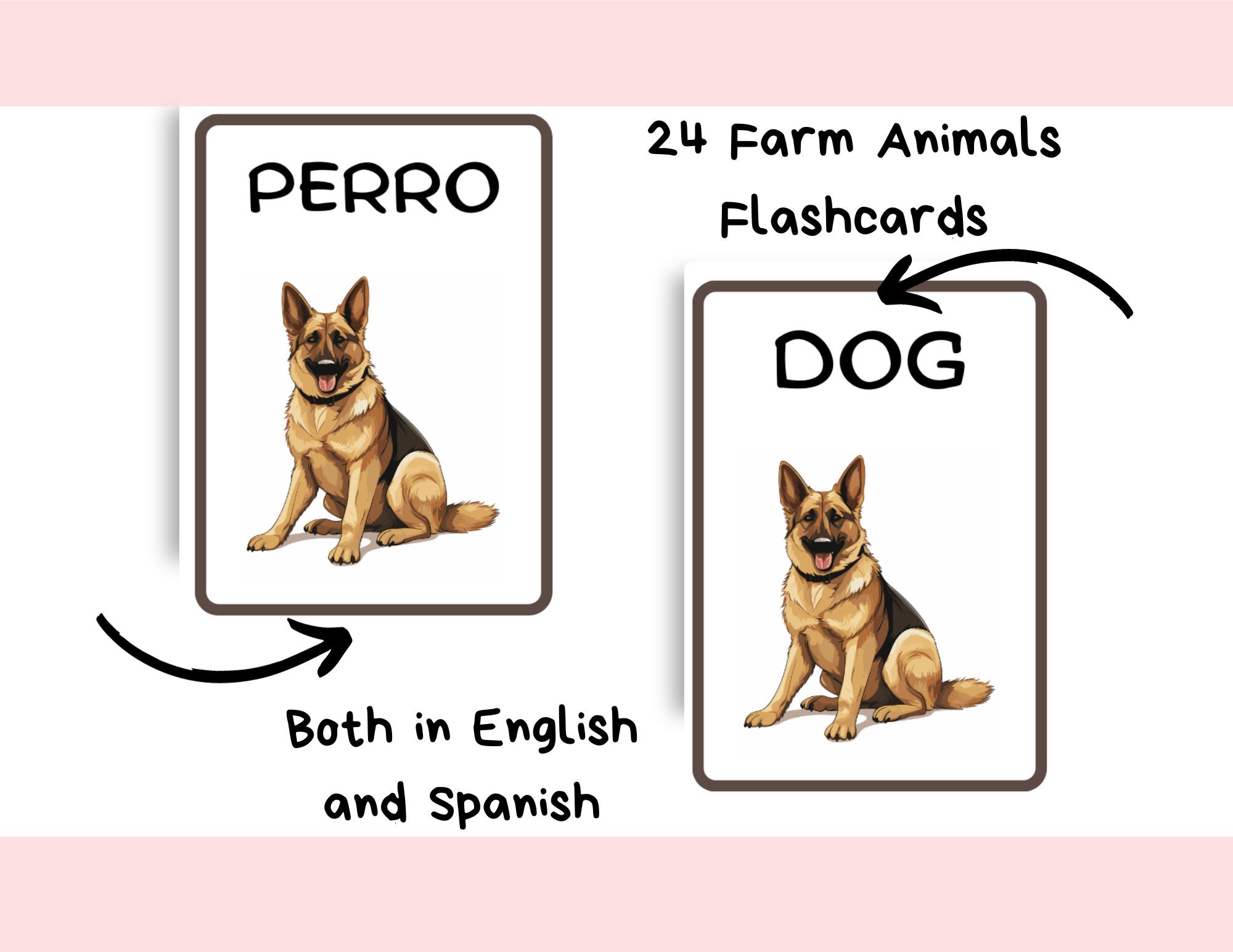 48 English and Spanish Farm Animals Flashcards Bilingual Preschool ...