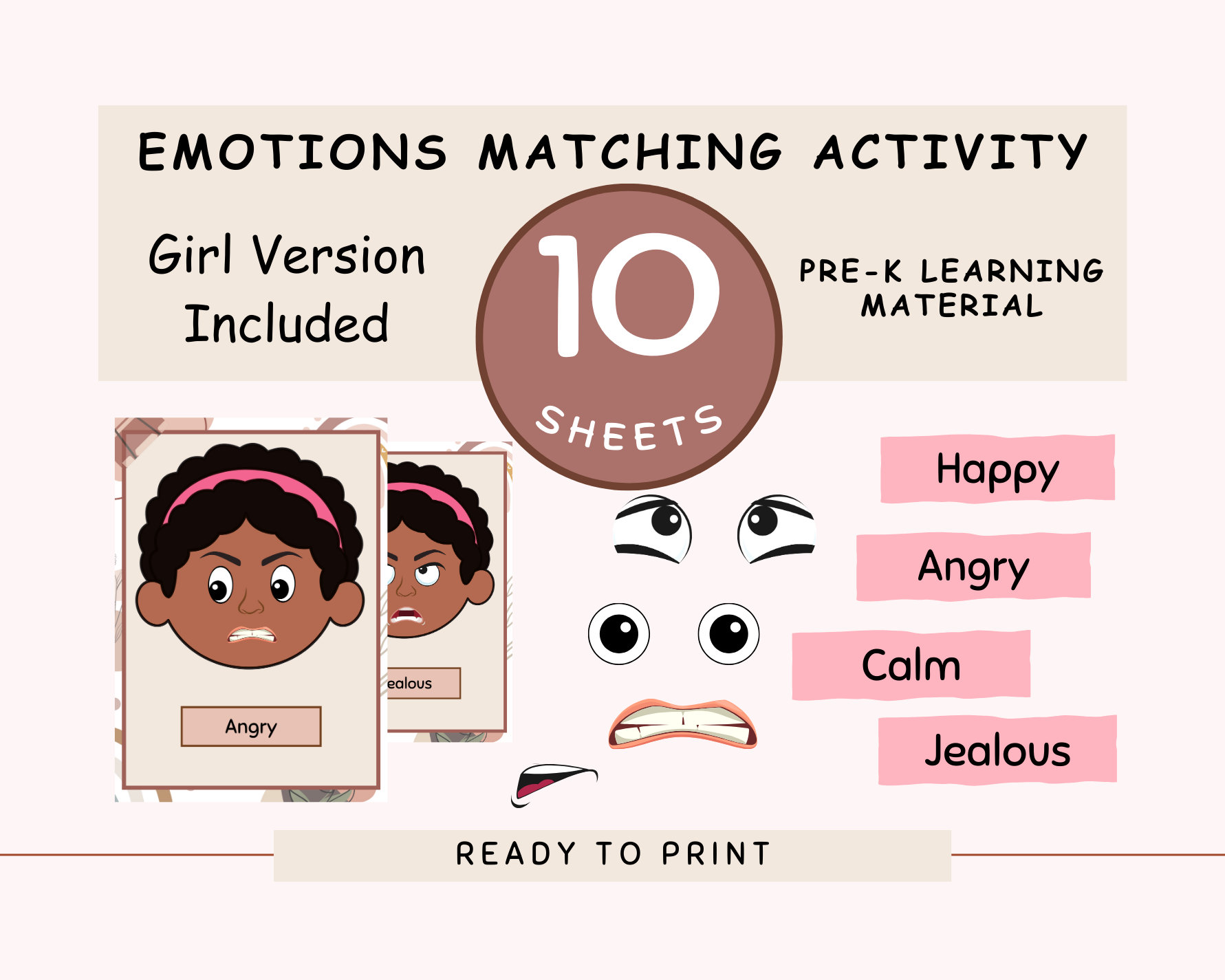 Emotions Activity Girl Version Feelings Tracing Chart Pre-k Learning ...