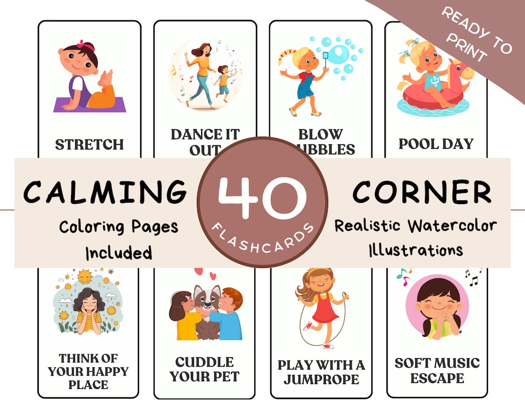 Calming Corner Flashcards for Kids Colorful Montessori Cards Coping ...