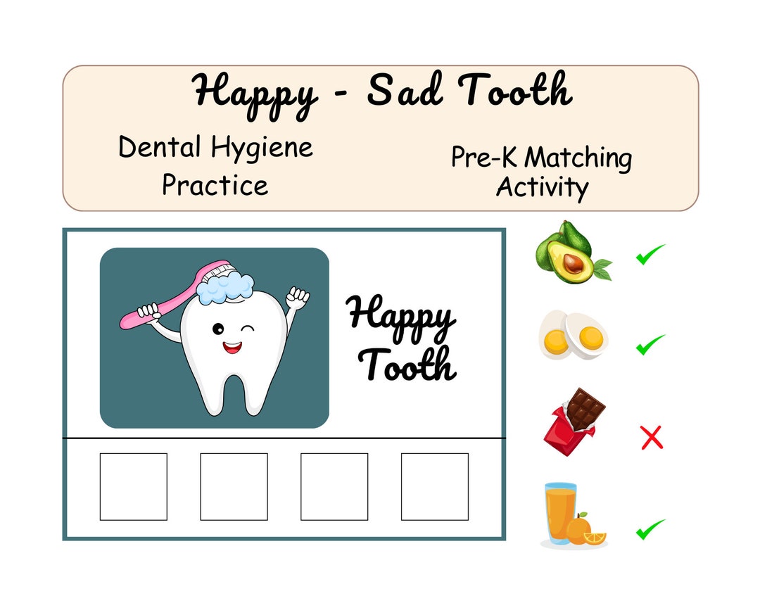 Happy Sad Tooth Matching Activity Dental Hygiene Practice Pre-k ...