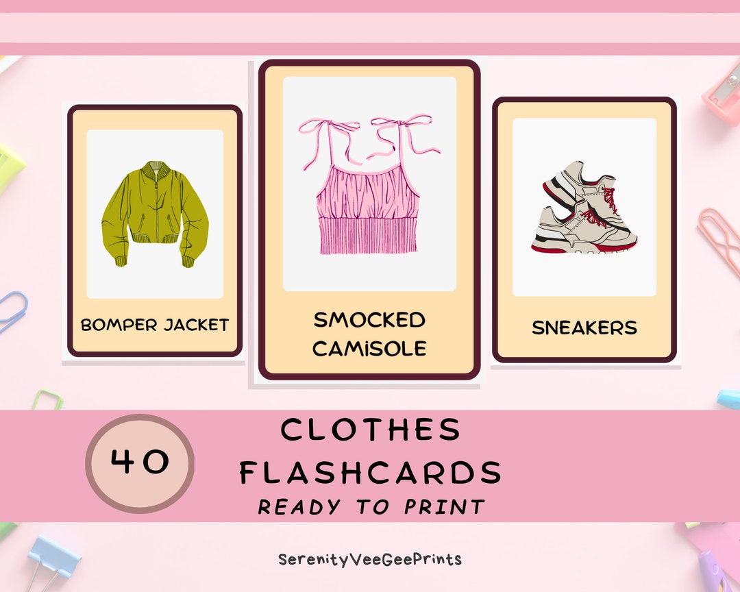 Clothes & Accessories Flashcards for Kids Printable Learning Binder ...