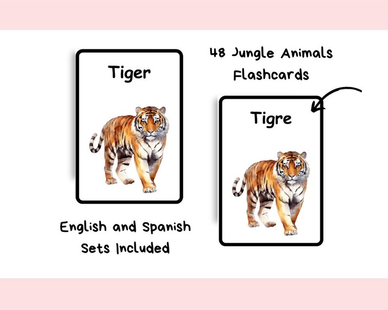 Jungle Animals Flashcards Spanish Montessori Learning Activity ...