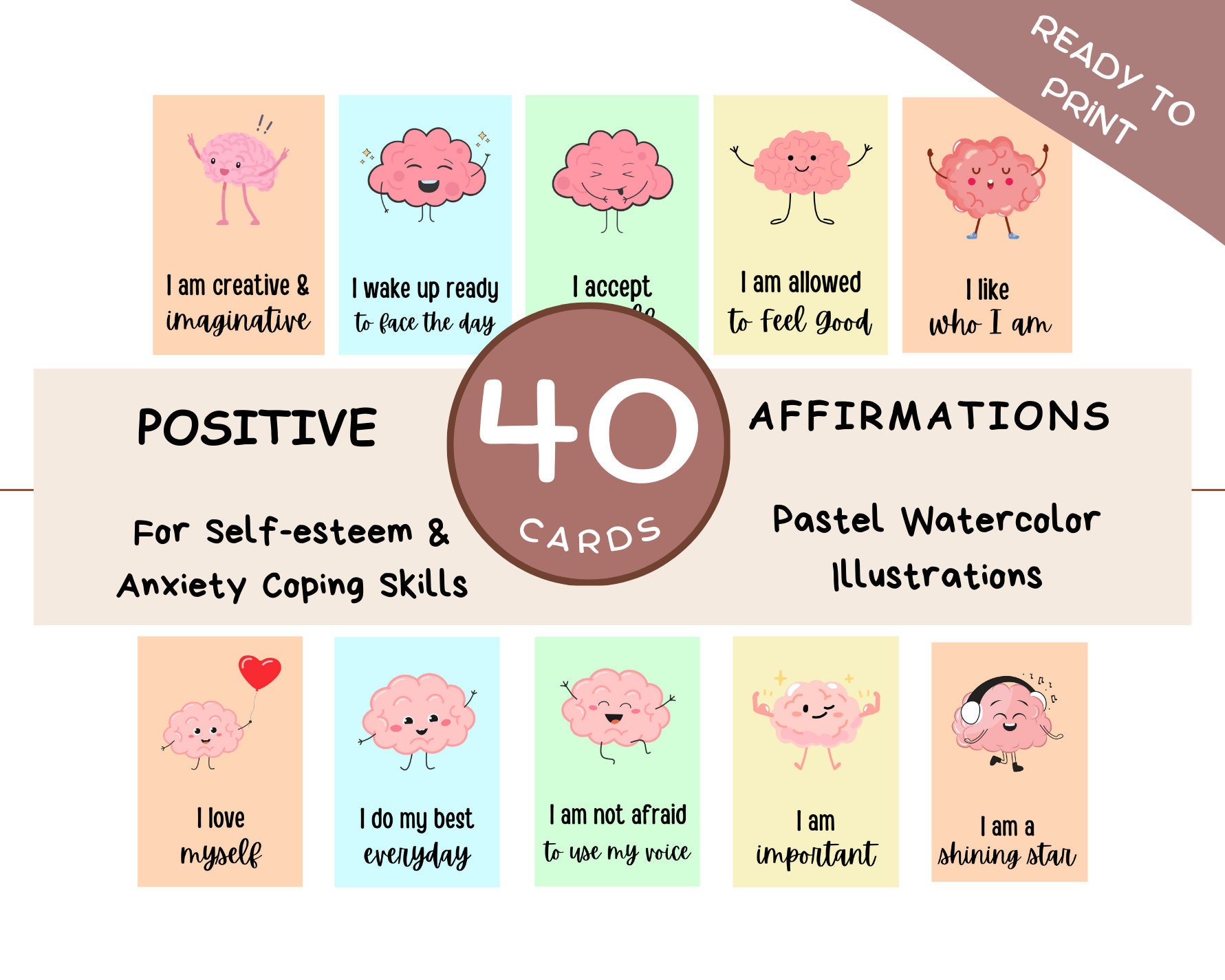 Positive Affirmation Cards for Kids the Healthy Brain Flashcards Mental ...