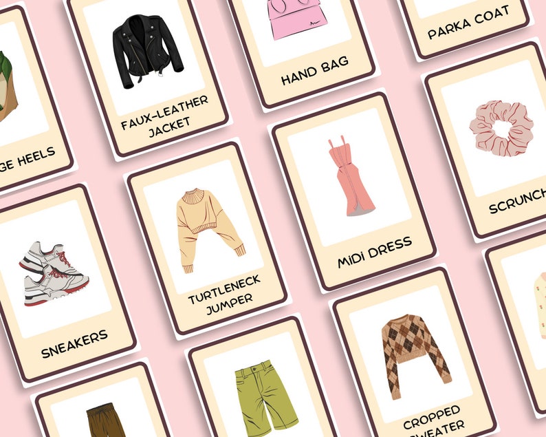 Clothes & Accessories Flashcards for Kids Printable Learning Binder ...