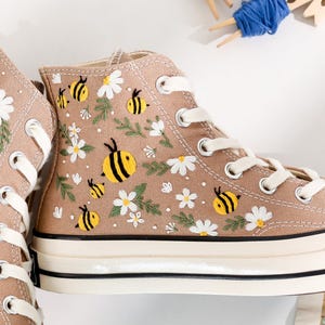 Converse Embroidered Shoes, Bee Embroidered Converse High Tops, Daisy ...