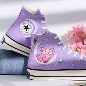 Custom Converse Embroidery Moon, Axolotl Embroidered Converse, Animal ...