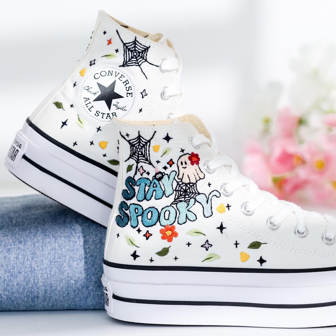 Custom Embroidered Platform Converse, Stay Spooky Embroidered Shoes ...