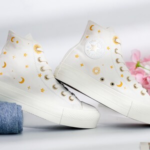Custom Embroidered Wedding Converse Platform, Moon and Stars ...