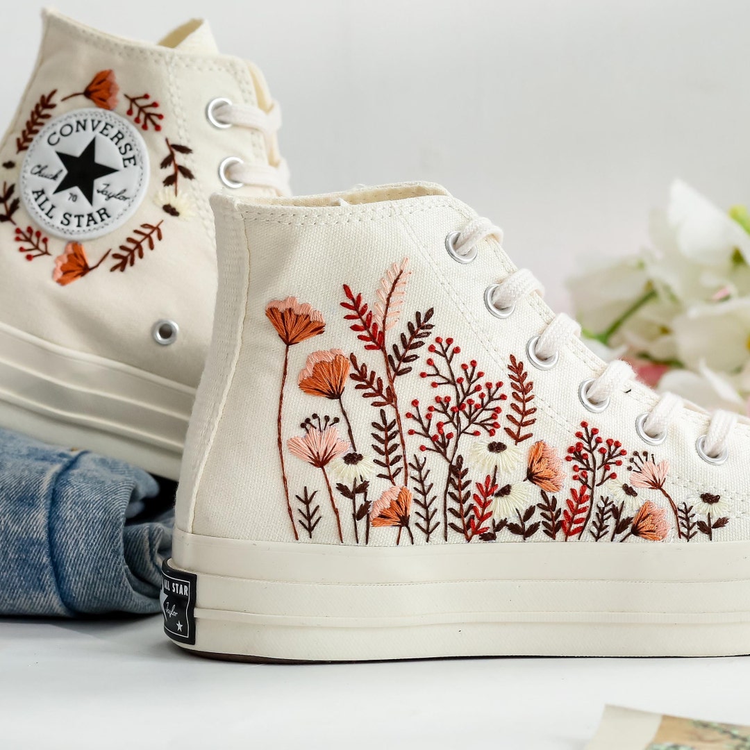 Wedding Converse for Bride, Fall Wedding Flower Embroidered Converse ...