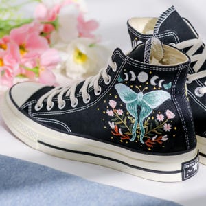 Customized Embroidered Converse Shoes, Luna Moth Embroidery Converse ...