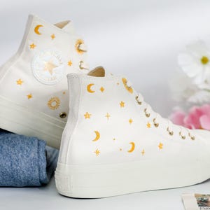 Custom Embroidered Wedding Converse Platform, Moon and Stars ...