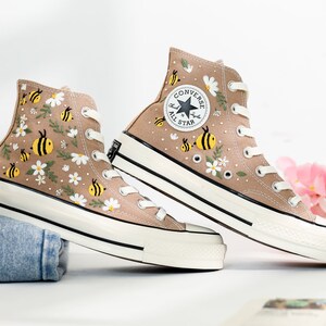 Converse Embroidered Shoes, Bee Embroidered Converse High Tops, Daisy ...