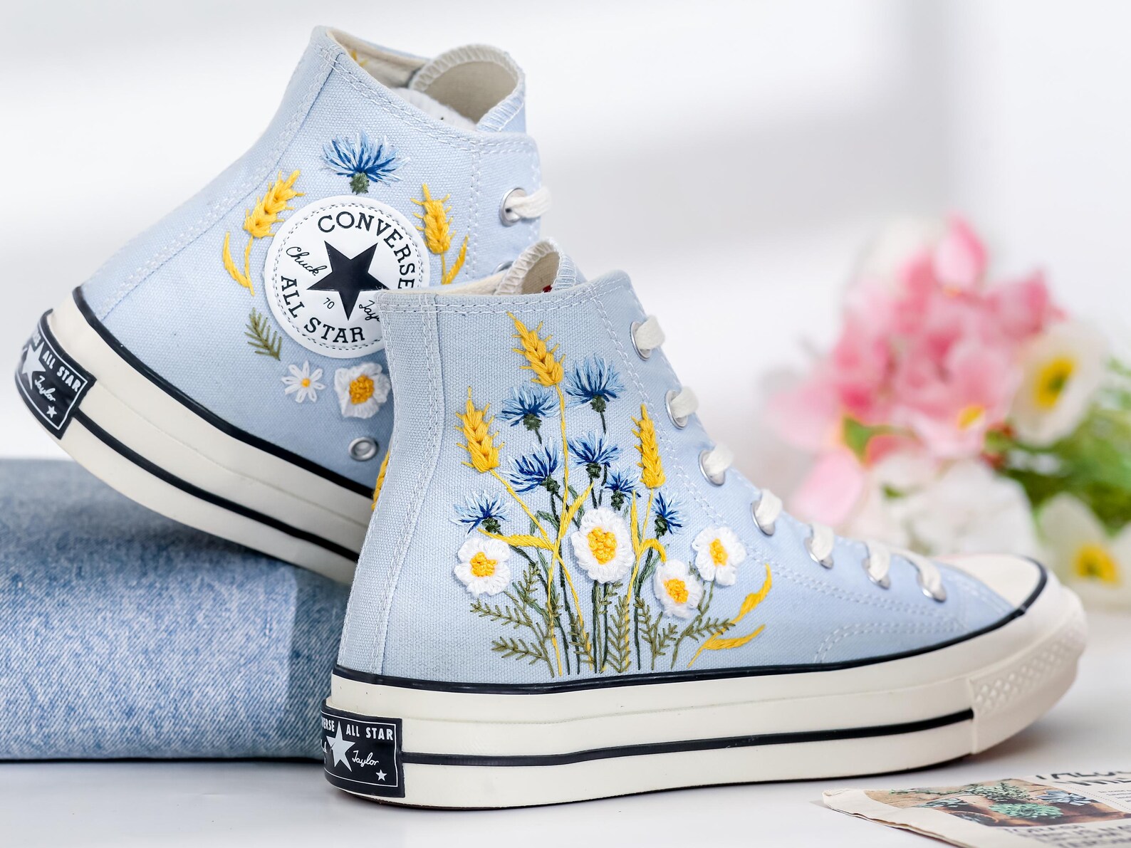 Custom Embroidered Converse High Tops, Custom Converse Embroidered 3D ...