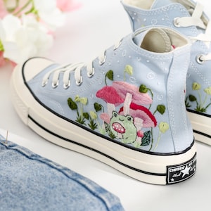 Custom Embroidered Converse, Mushroom and Frog Embroidered Shoes, Frog ...
