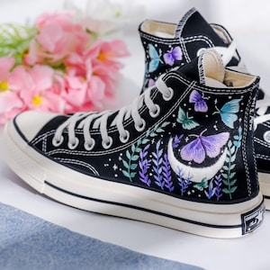 Customizable Luna Moth Butterfly Embroidered Converse Custom, Moon ...