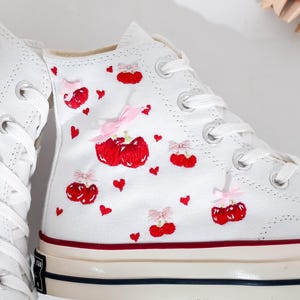 Custom Embroidered Converse High Tops, Sweet Cherries Embroidered ...
