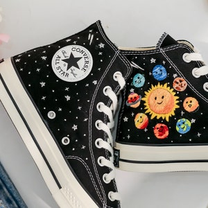 Custom Embroidered Converse High Tops, Sun and Planets Embroidered ...