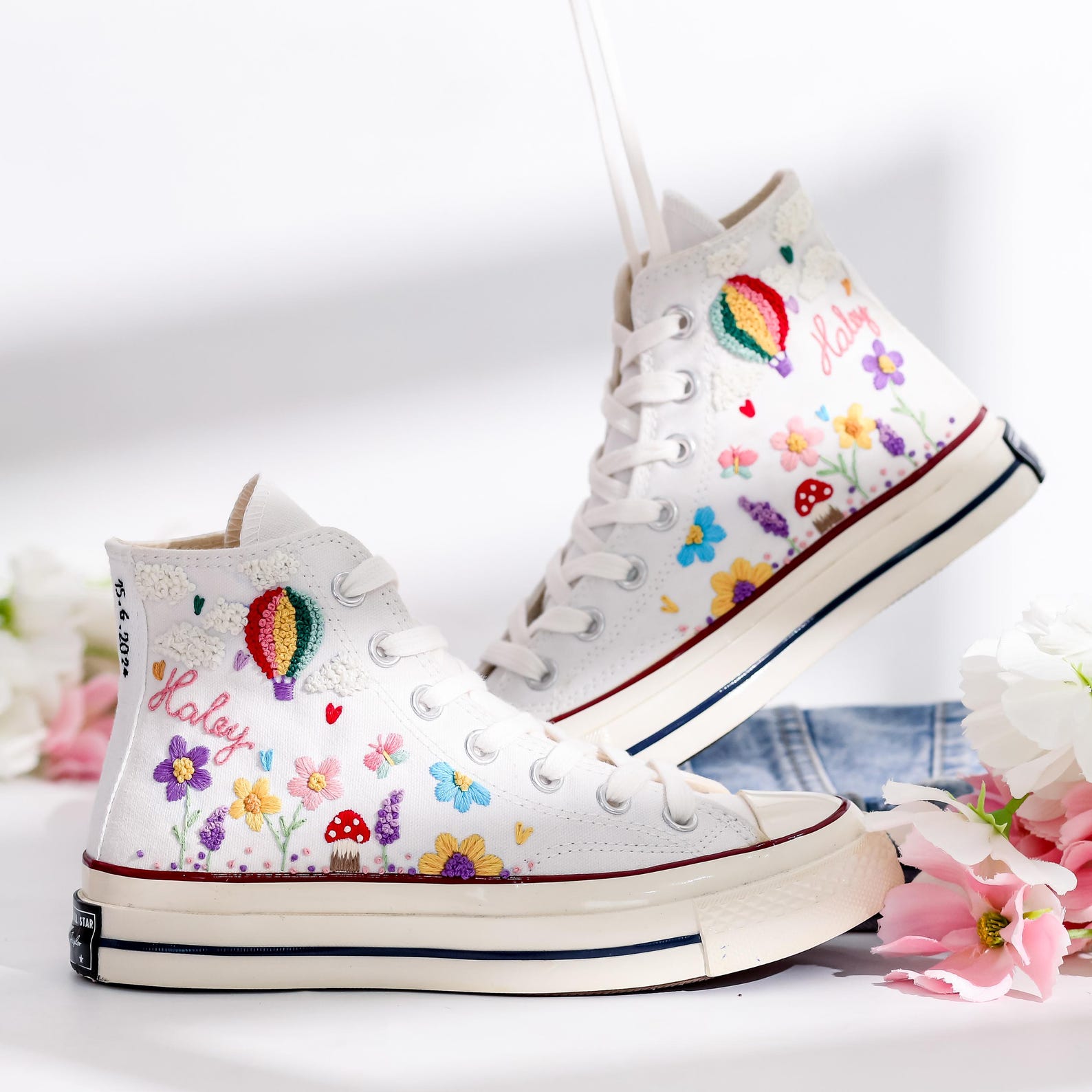 Custom Converse Embroidered Shoes, Butterflies and Sweet Garden Flower ...