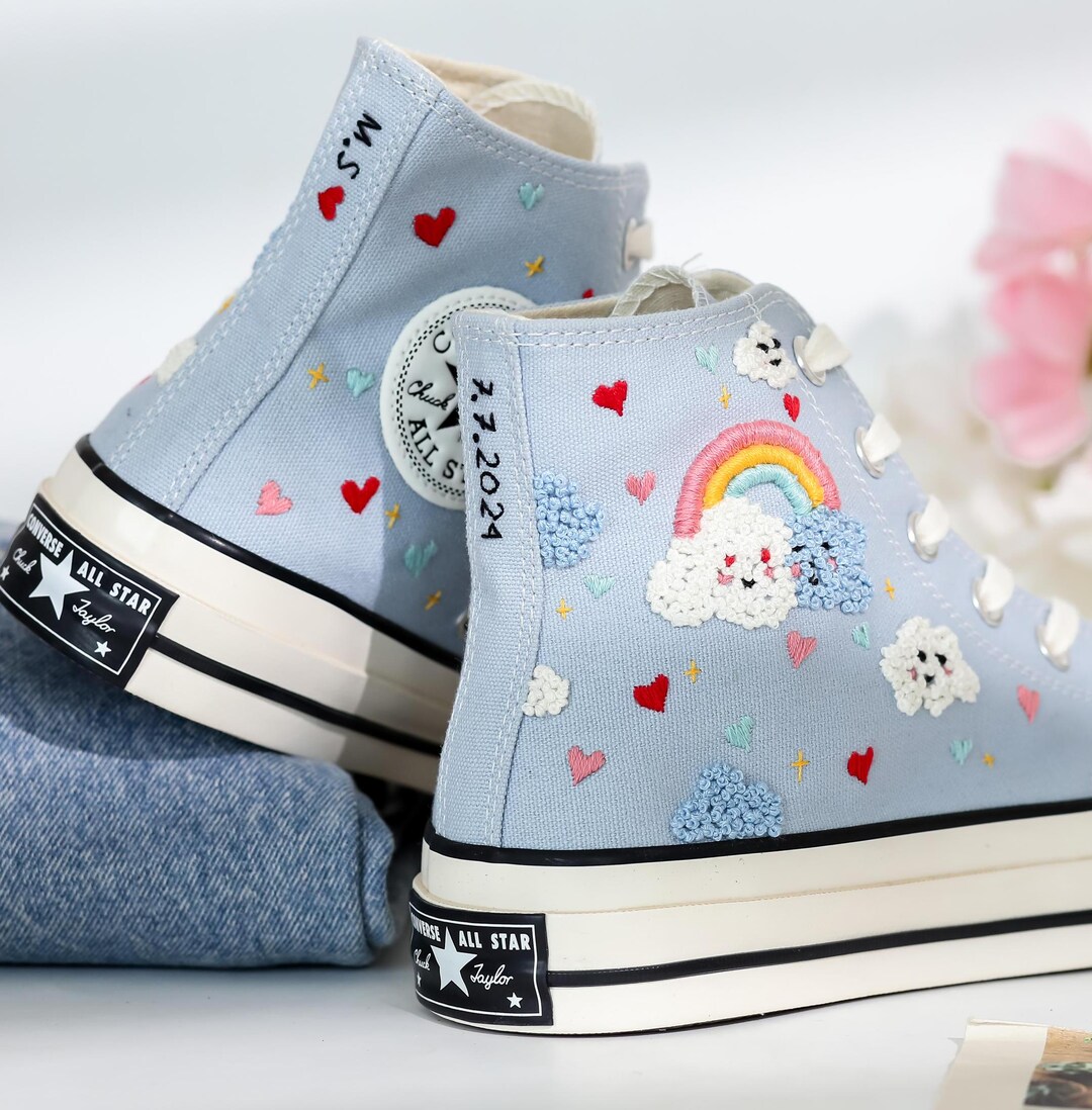 Embroidered Converse Shoes, Kawaii Cloud and Sweet Rainbow Embroidered ...