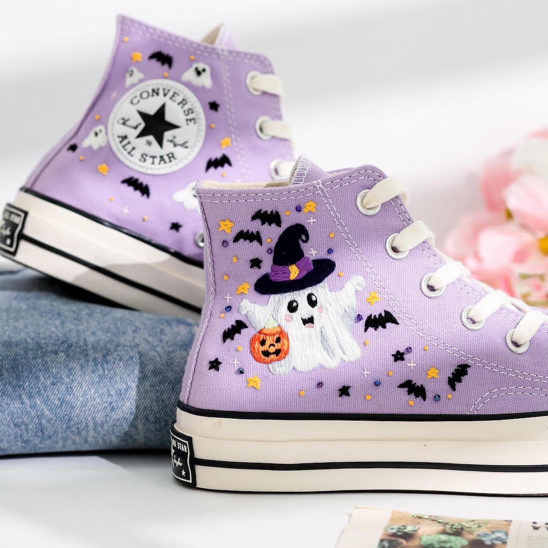 Custom Embroidered Converse Shoes, Cute Magic Ghost Embroidered Shoes ...