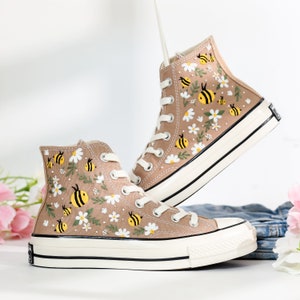 Converse Embroidered Shoes, Bee Embroidered Converse High Tops, Daisy ...