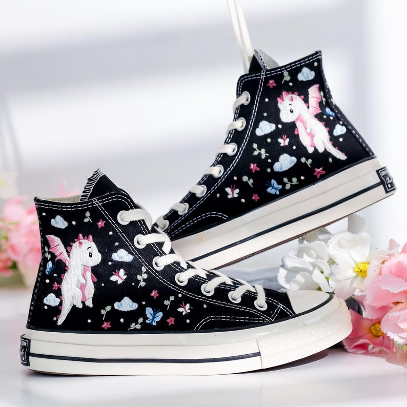 Embroidered Converse Funny Dragon, Kawaii Dragon Embroidered Shoes ...