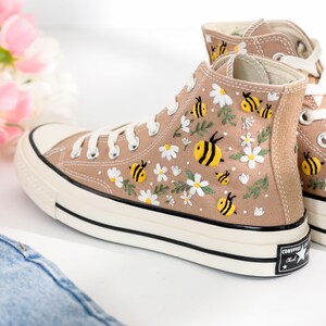 Converse Embroidered Shoes, Bee Embroidered Converse High Tops, Daisy ...