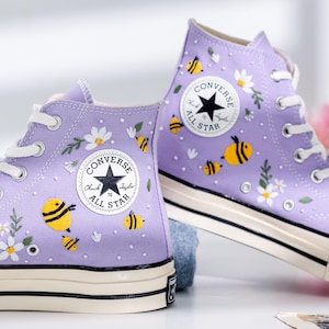 Embroidered Converse Custom, Bee Embroidered Converse High Tops, Daisy ...