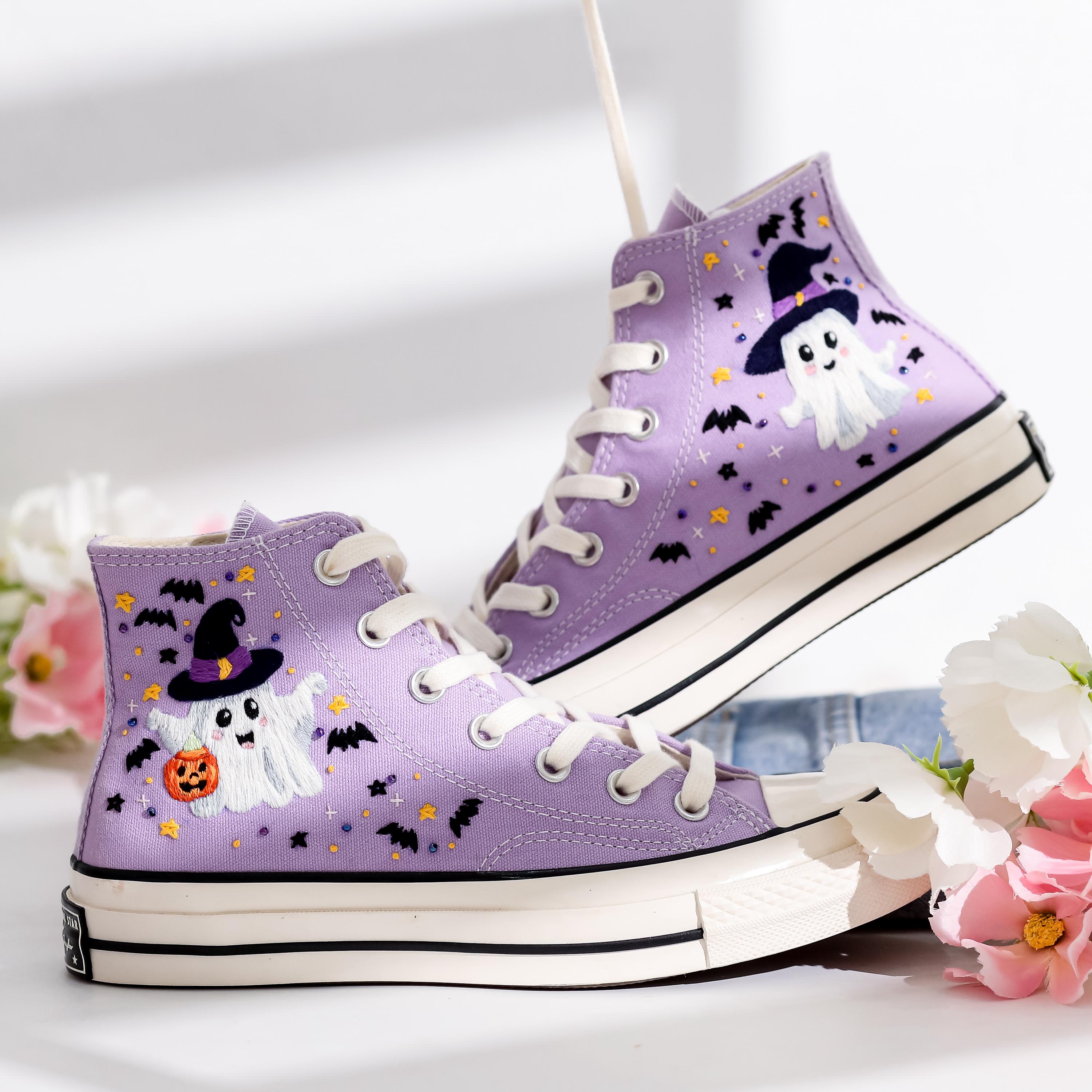 Custom Embroidered Converse Shoes, Cute Magic Ghost Embroidered Shoes ...