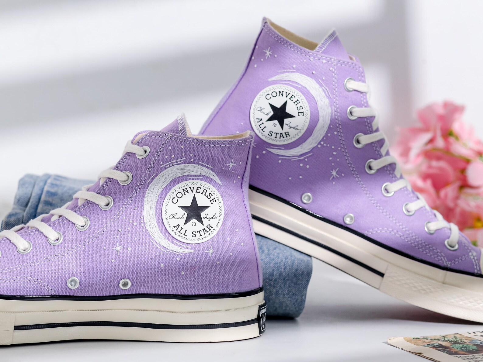 Custom Converse Embroidery Moon, Axolotl Embroidered Converse, Animal ...