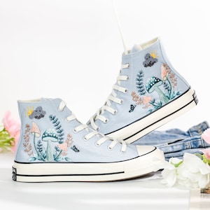 Embroidery Converse, Green Mushrooms Embroidered Converse, Pine Tree ...