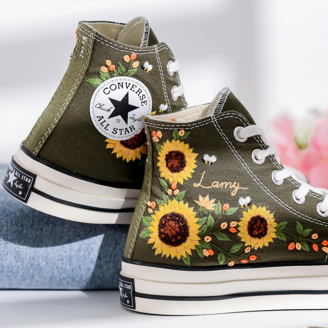Sunflower Embroidered Converse, Custom High Tops Converse Embroidery ...
