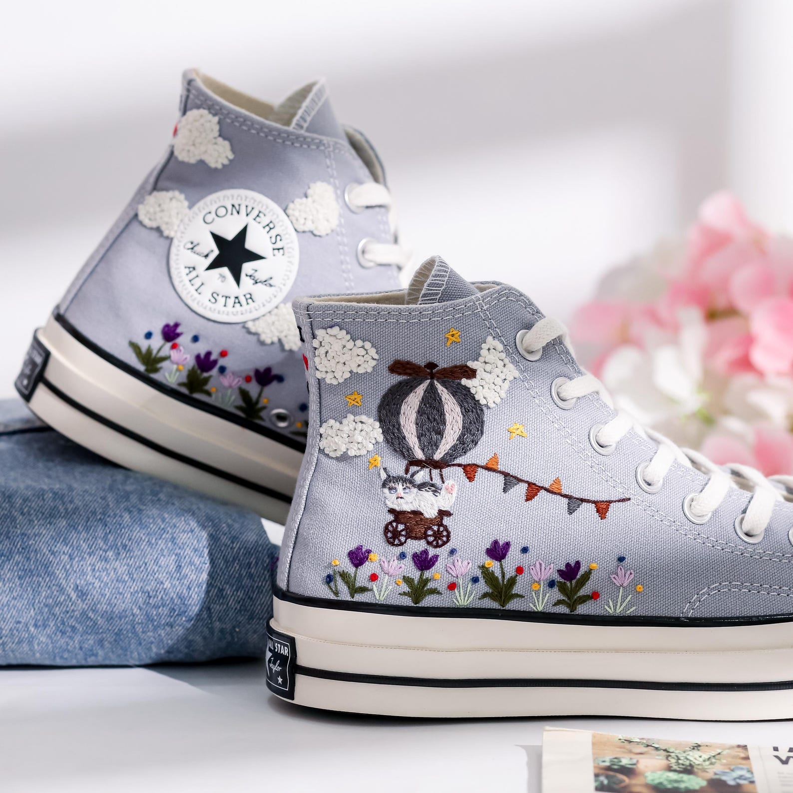 Custom Converse Embroidery Shoes, Garden Flowers, Hot Air Balloon, Cat ...