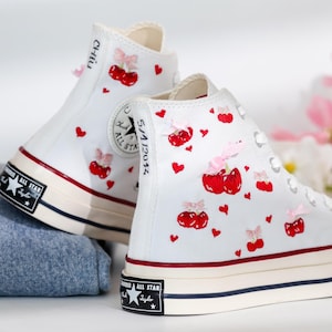 Custom Embroidered Converse High Tops, Sweet Cherries Embroidered ...