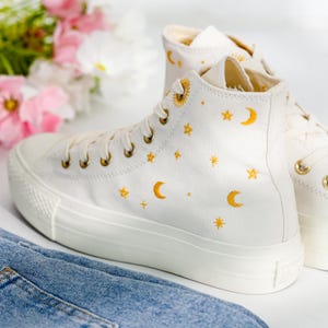 Custom Embroidered Wedding Converse Platform, Moon and Stars ...