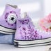 Embroidered Converse Custom, Purple Converse Embroidery Flower, Purple ...