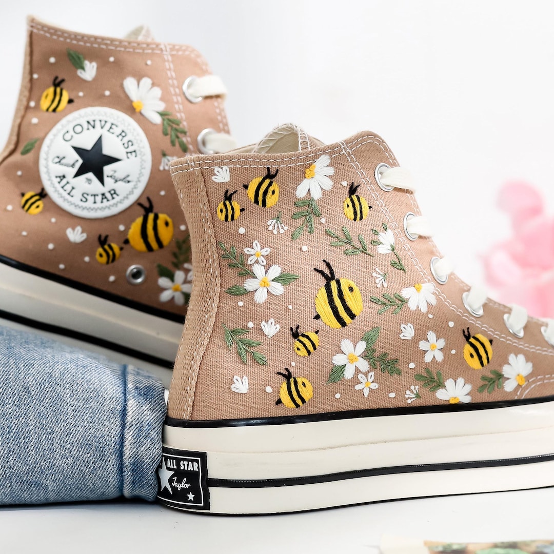 Converse Embroidered Shoes, Bee Embroidered Converse High Tops, Daisy ...