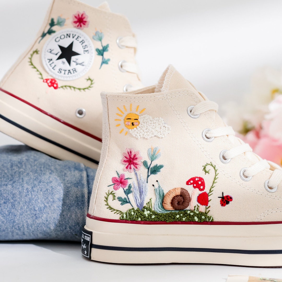 Custom Converse Chuck Taylor Embroidered Garden Flowers, Mushroom ...