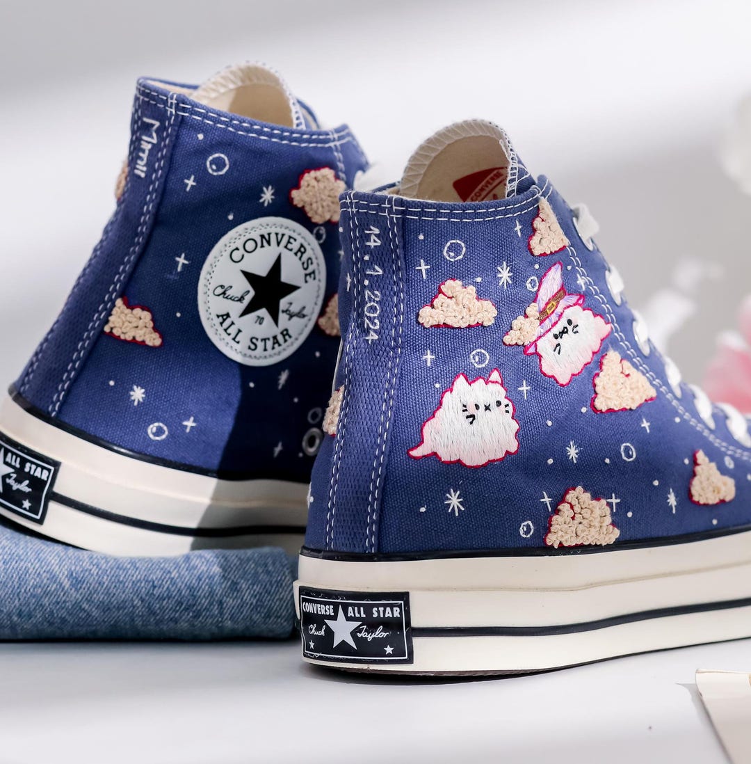 Customized Embroidered Converse Shoes, Fluffy Cats in Galaxy Clouds ...