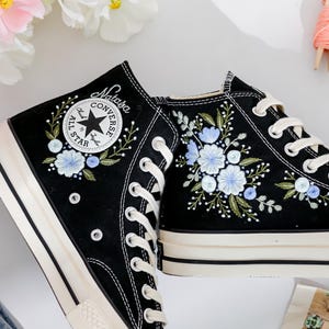 Custom Converse Chuck Taylor Blue Flower Embroidered Converse Shoes ...