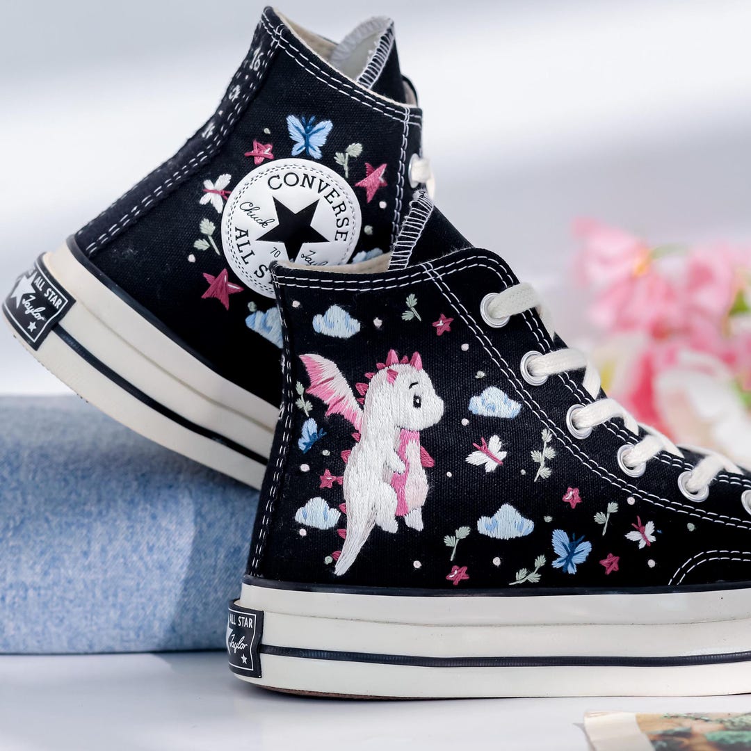 Embroidered Converse Funny Dragon, Kawaii Dragon Embroidered Shoes ...