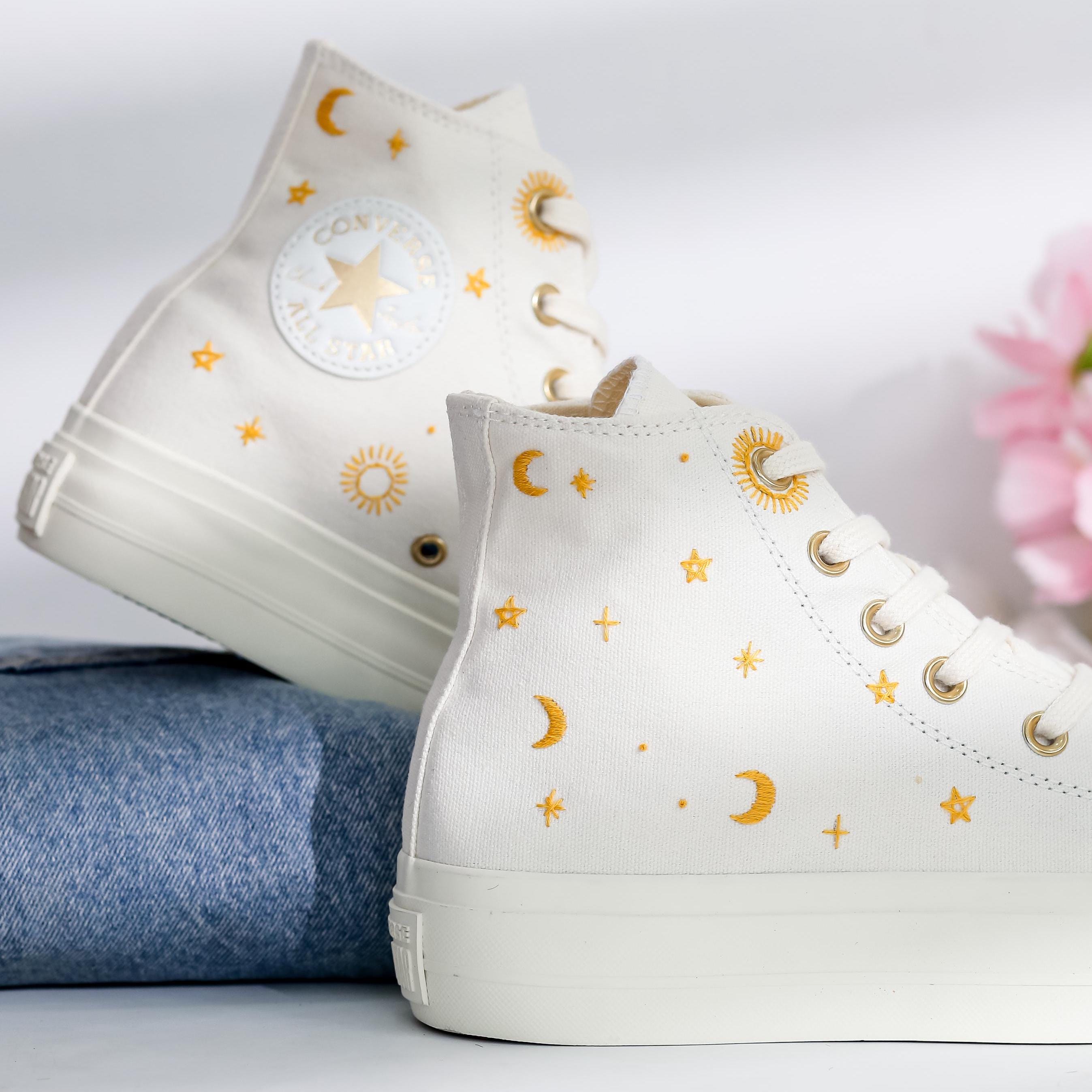 Custom Embroidered Wedding Converse Platform, Moon and Stars ...