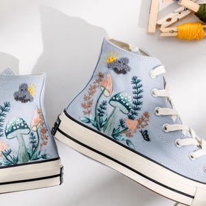 Embroidery Converse, Green Mushrooms Embroidered Converse, Pine Tree ...