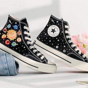 Custom Embroidered Converse High Tops, Sun and Planets Embroidered ...