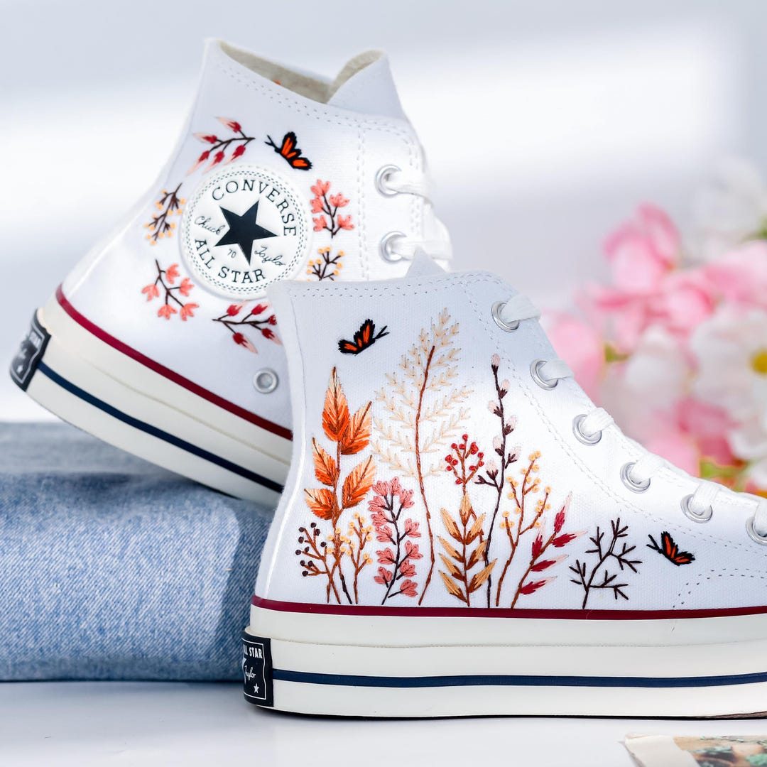 Custom Embroidered Wedding Converse, Fall Flower Embroidered Wedding ...