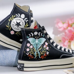 Customized Embroidered Converse Shoes, Luna Moth Embroidery Converse ...