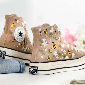 Converse Embroidered Shoes, Bee Embroidered Converse High Tops, Daisy ...